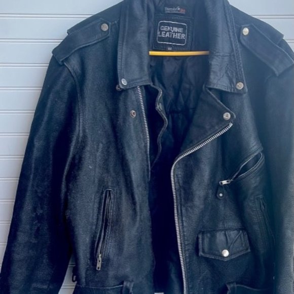 First Leather | Jackets & Coats | Vintage Black Belted Motorcycle ...